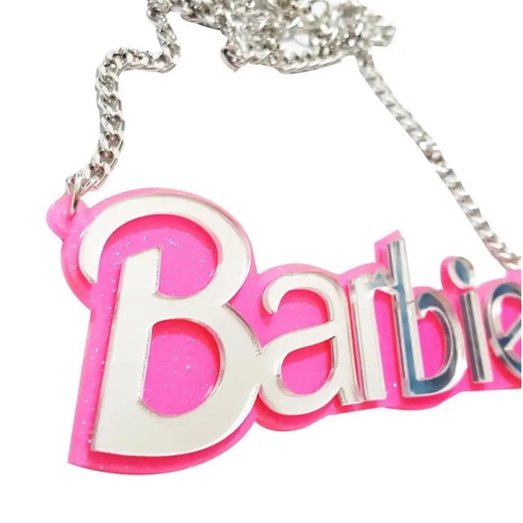 Barbie | Jewelry | Glitter Pink Mirror Barbie Necklace | Poshmark
